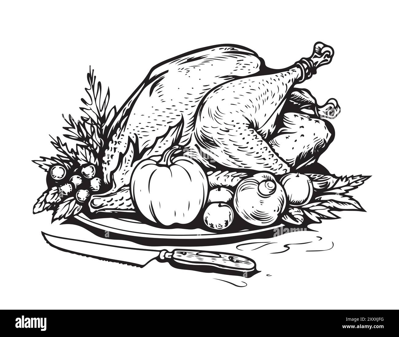 Fried turkey delicious dish hand drawn sketch illustration Stock Vector ...