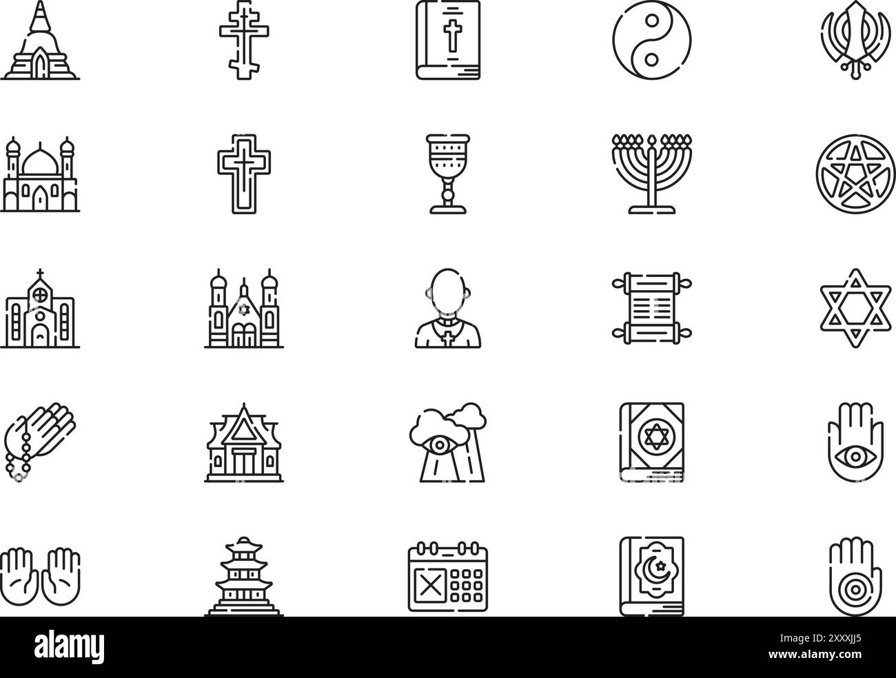 Religion icons collection is a vector illustration with editable stroke ...