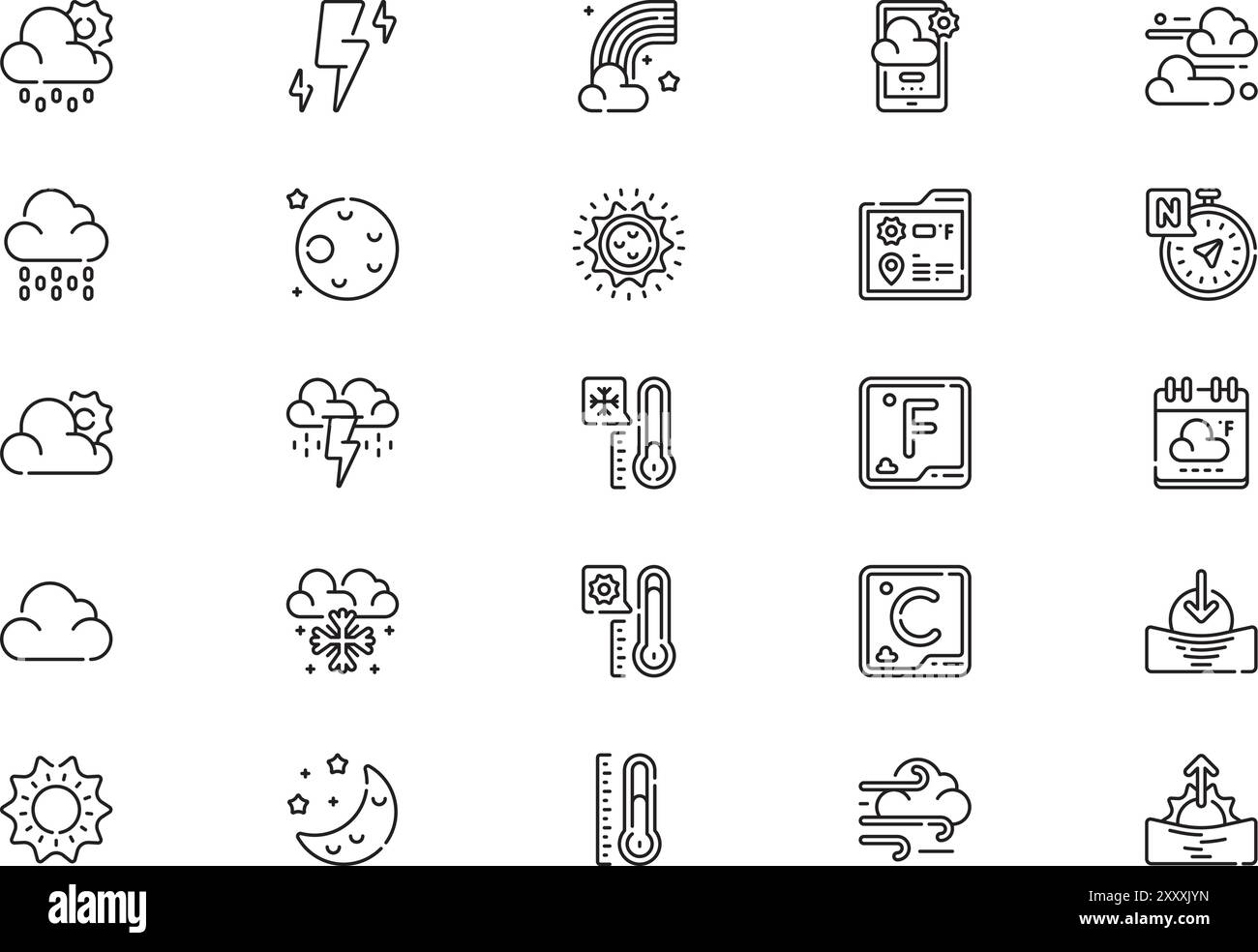 Weather icons collection is a vector illustration with editable stroke ...