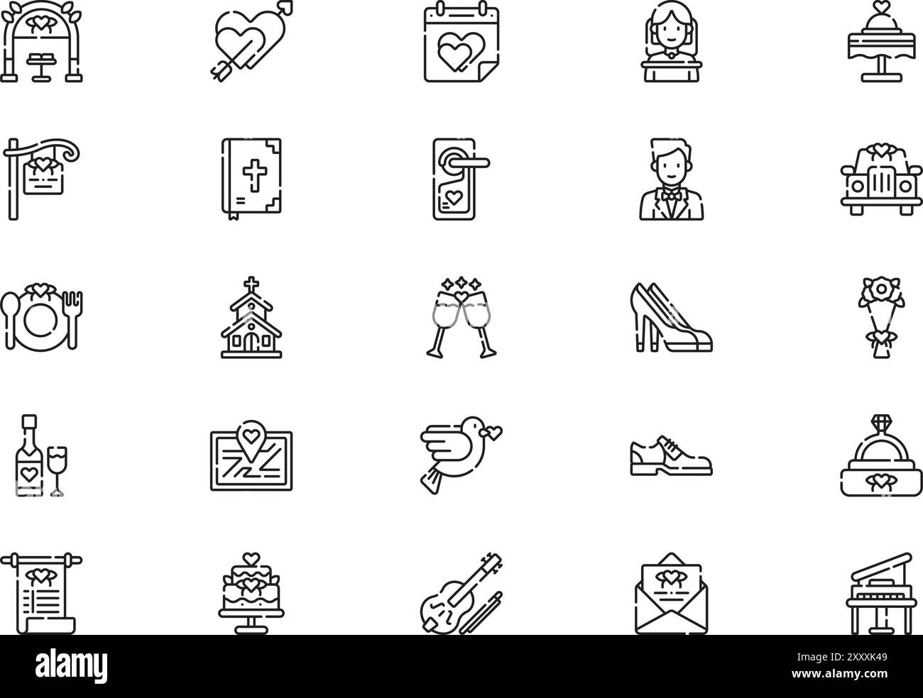 Wedding icons collection is a vector illustration with editable stroke ...
