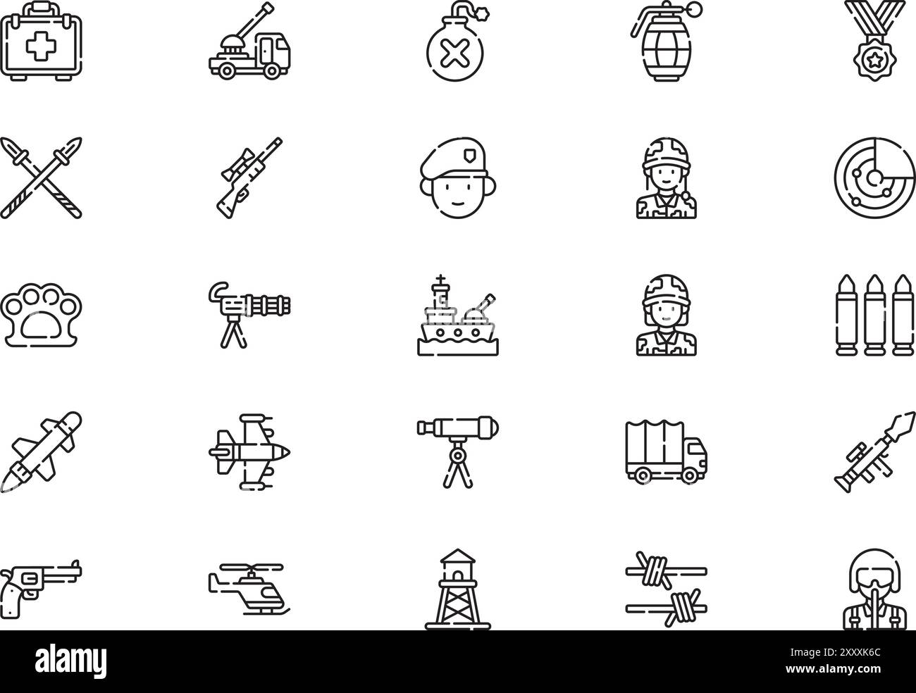 Military icons collection is a vector illustration with editable stroke ...