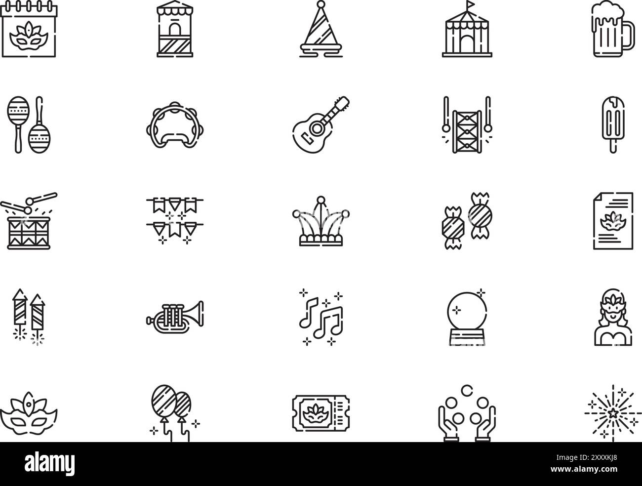 Carnival icons collection is a vector illustration with editable stroke ...