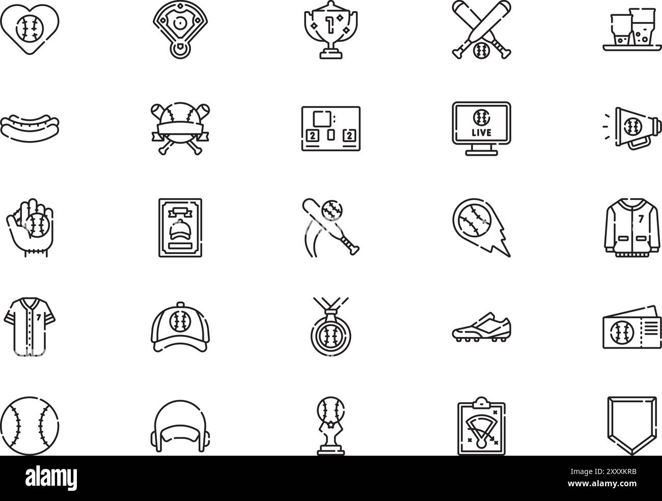 Baseball icons collection is a vector illustration with editable stroke ...