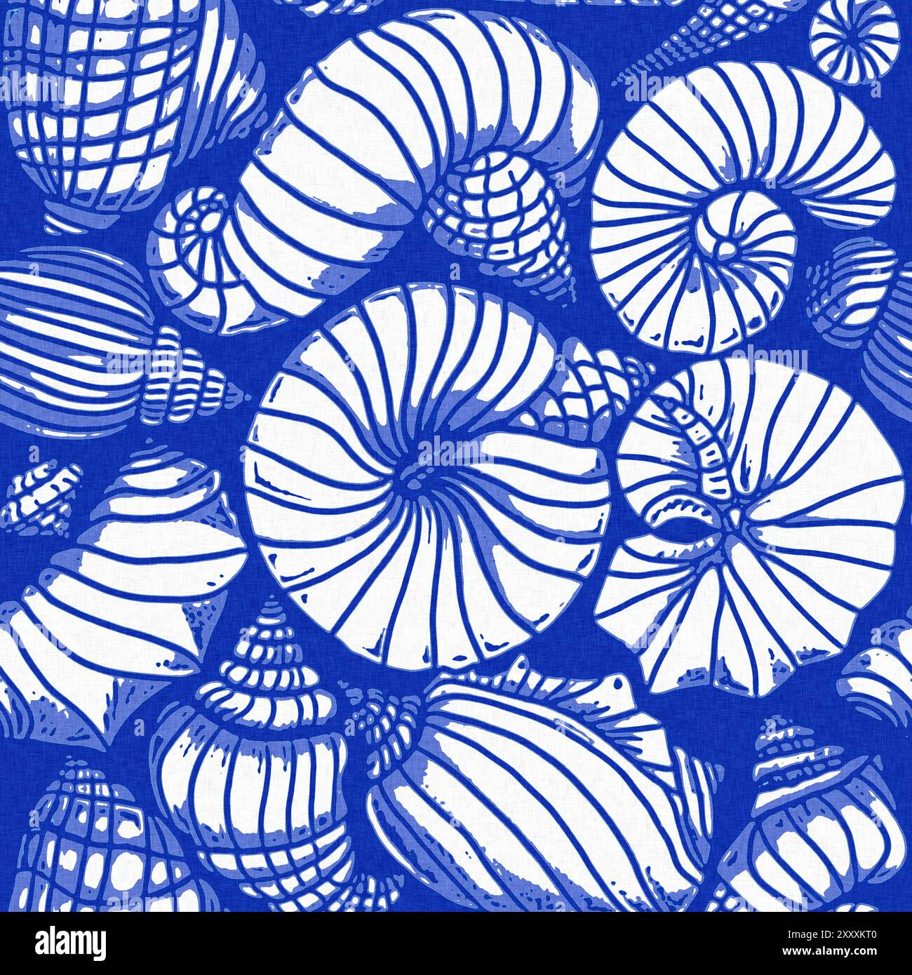 Azure blue white shell motif with linen seamless batik background ...