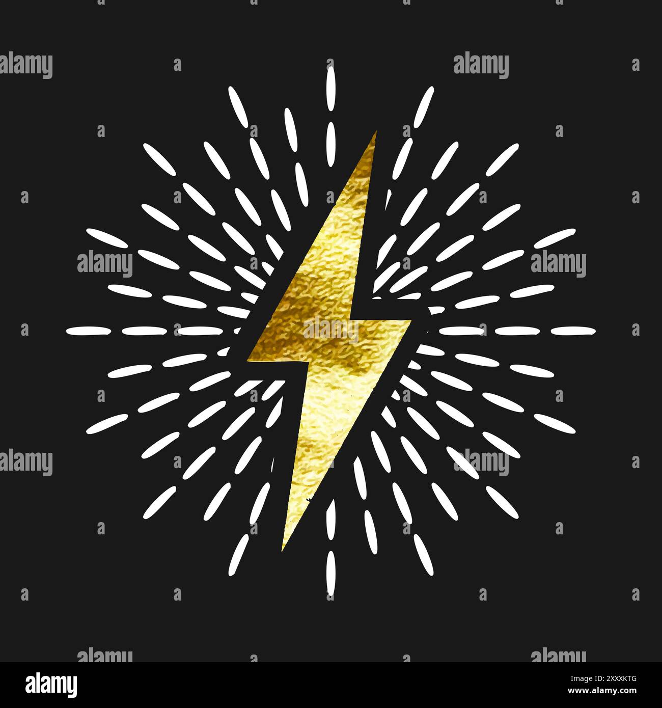 Vintage golden lightning bolt and sun rays. Gold foil texture ...