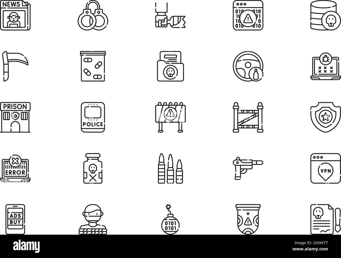 Crime icons collection is a vector illustration with editable stroke ...