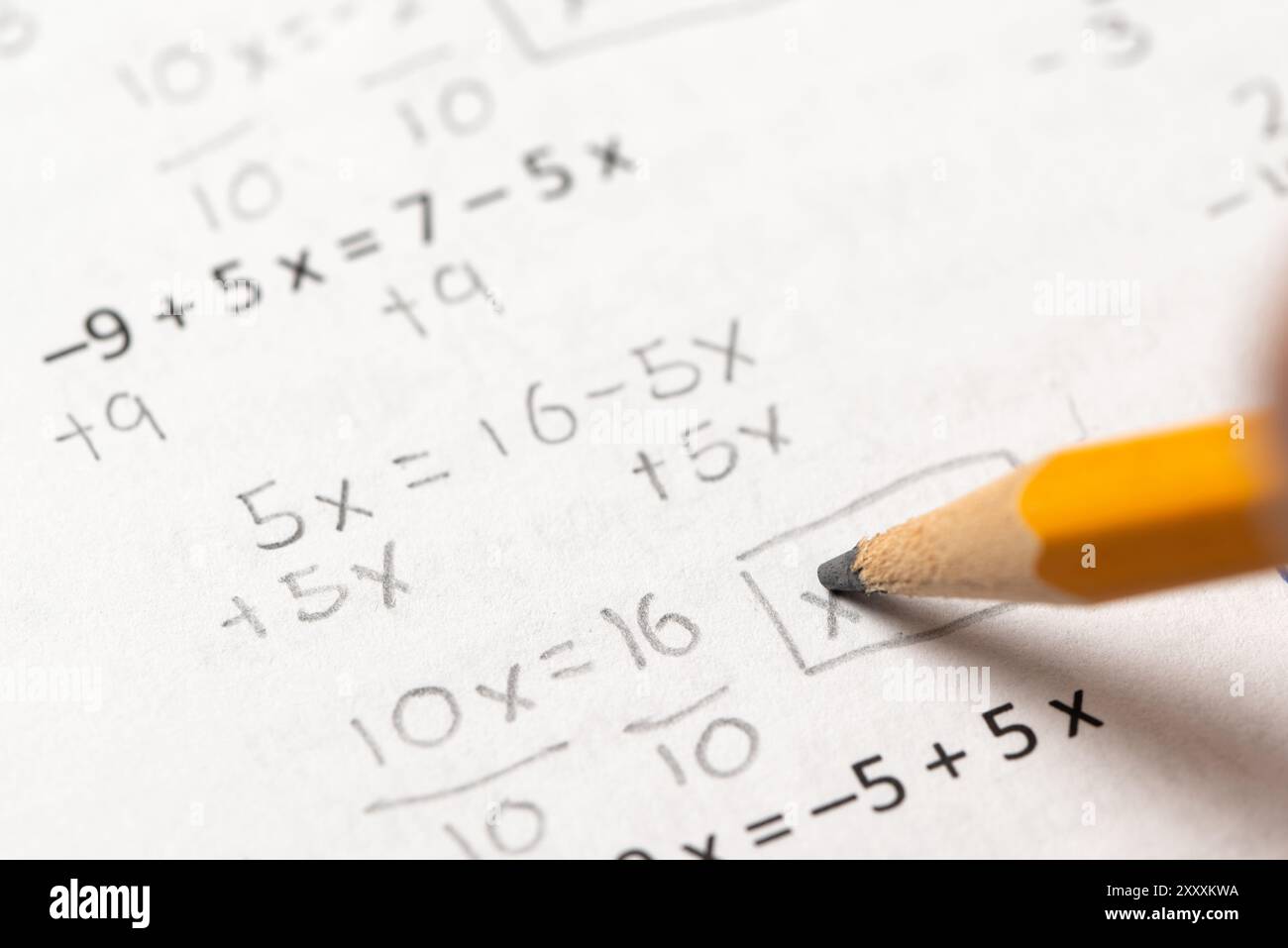 Algebra mathematic exercise test paper Stock Photo - Alamy