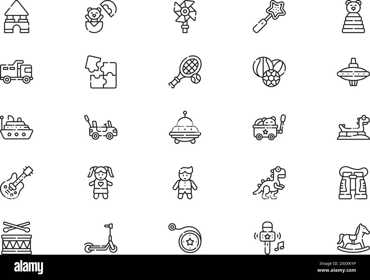 Toys icons collection is a vector illustration with editable stroke ...