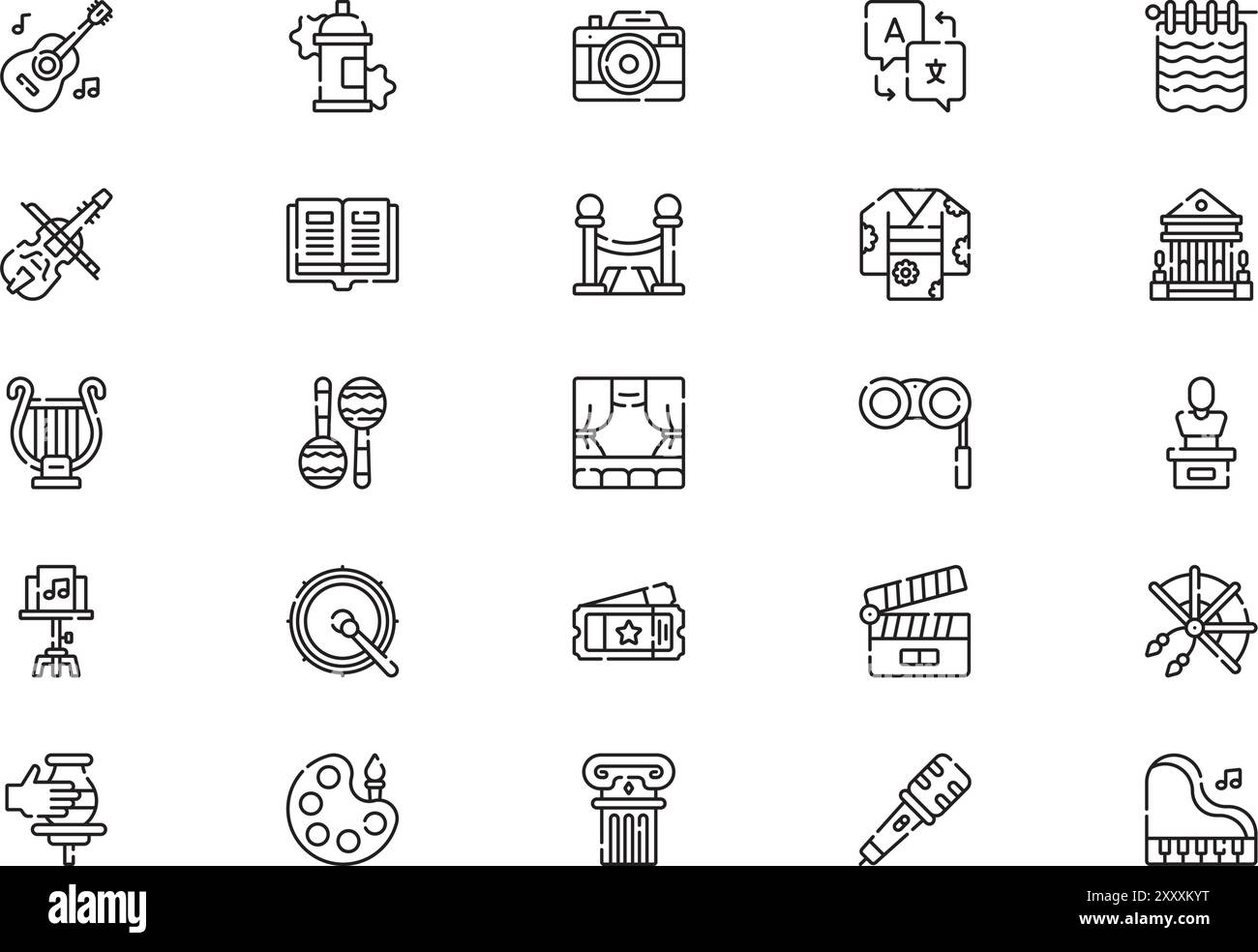 Cultural activities icons collection is a vector illustration with editable stroke Stock Vector ...