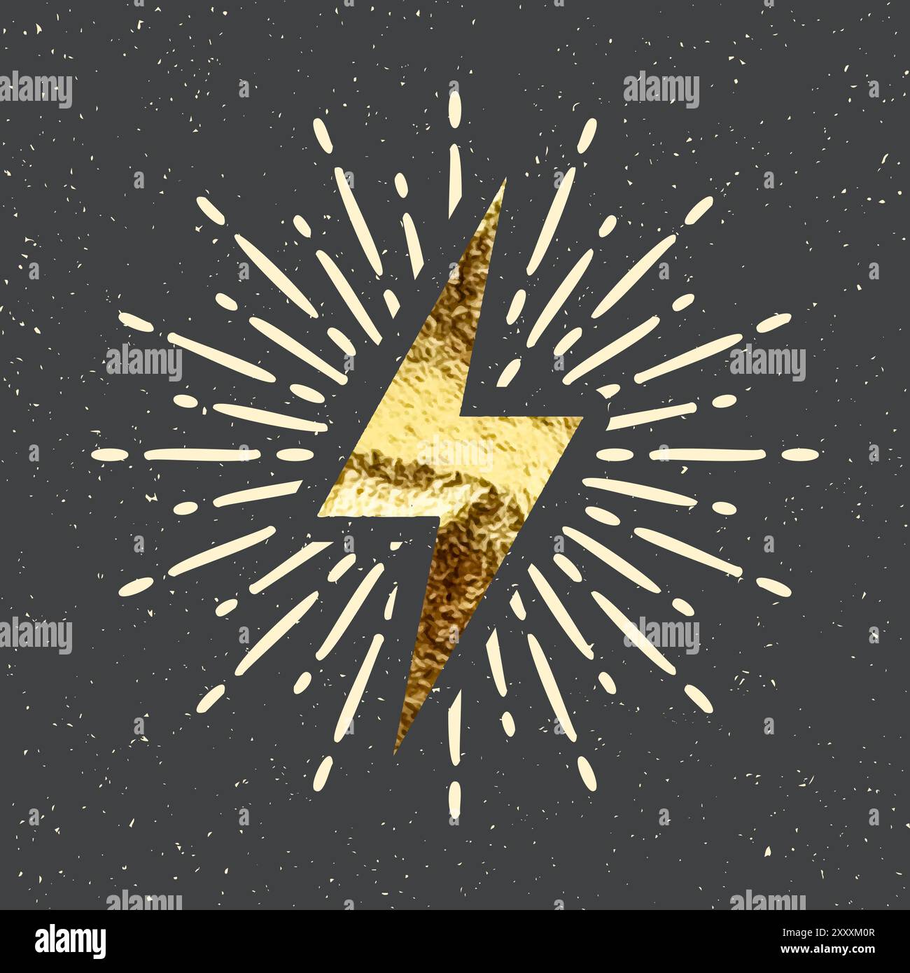 Vintage golden lightning bolt and sun rays. Gold foil texture ...