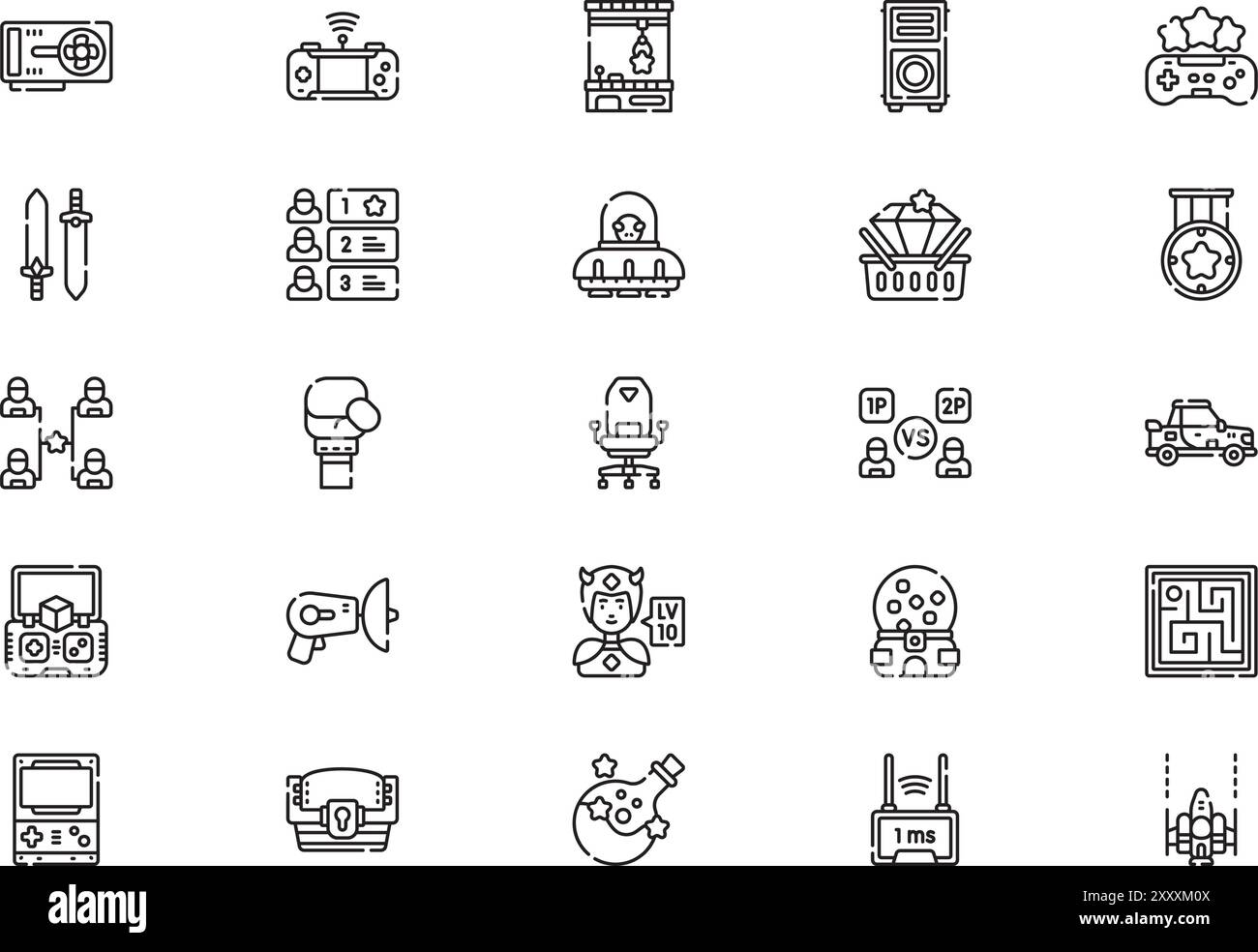 Gaming icons collection is a vector illustration with editable stroke ...
