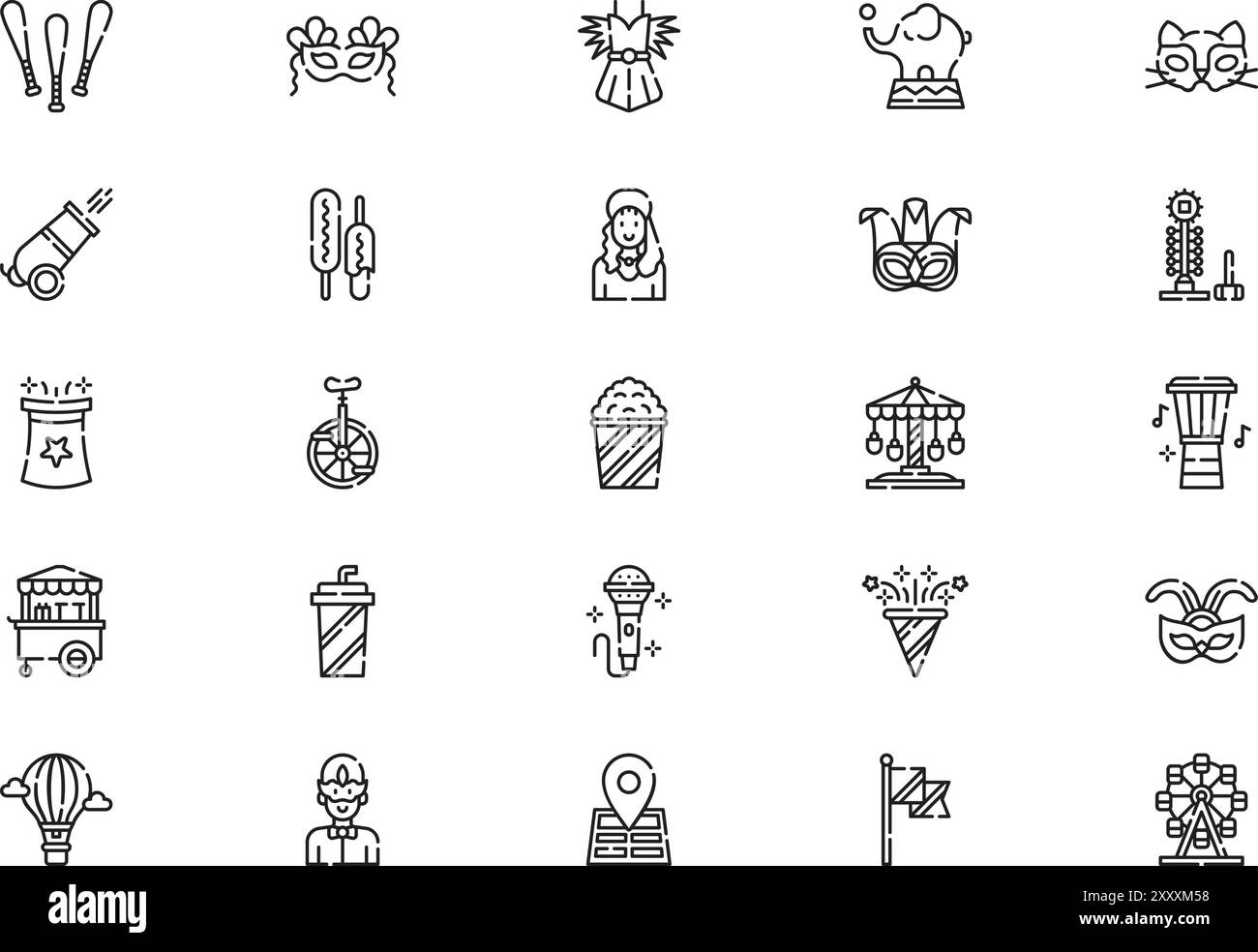 Carnival icons collection is a vector illustration with editable stroke ...