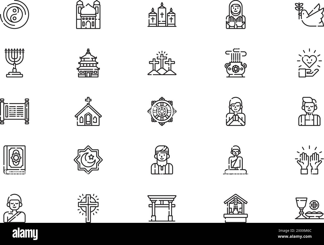 Religion icons collection is a vector illustration with editable stroke ...