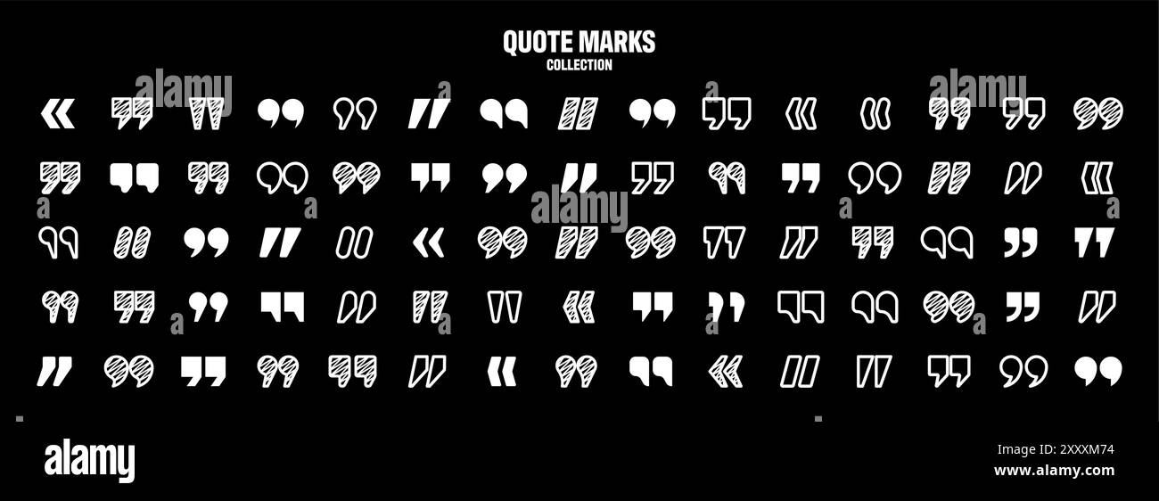 Hatched text quotation marks. Hand drawn quotes icon. Typographic ...