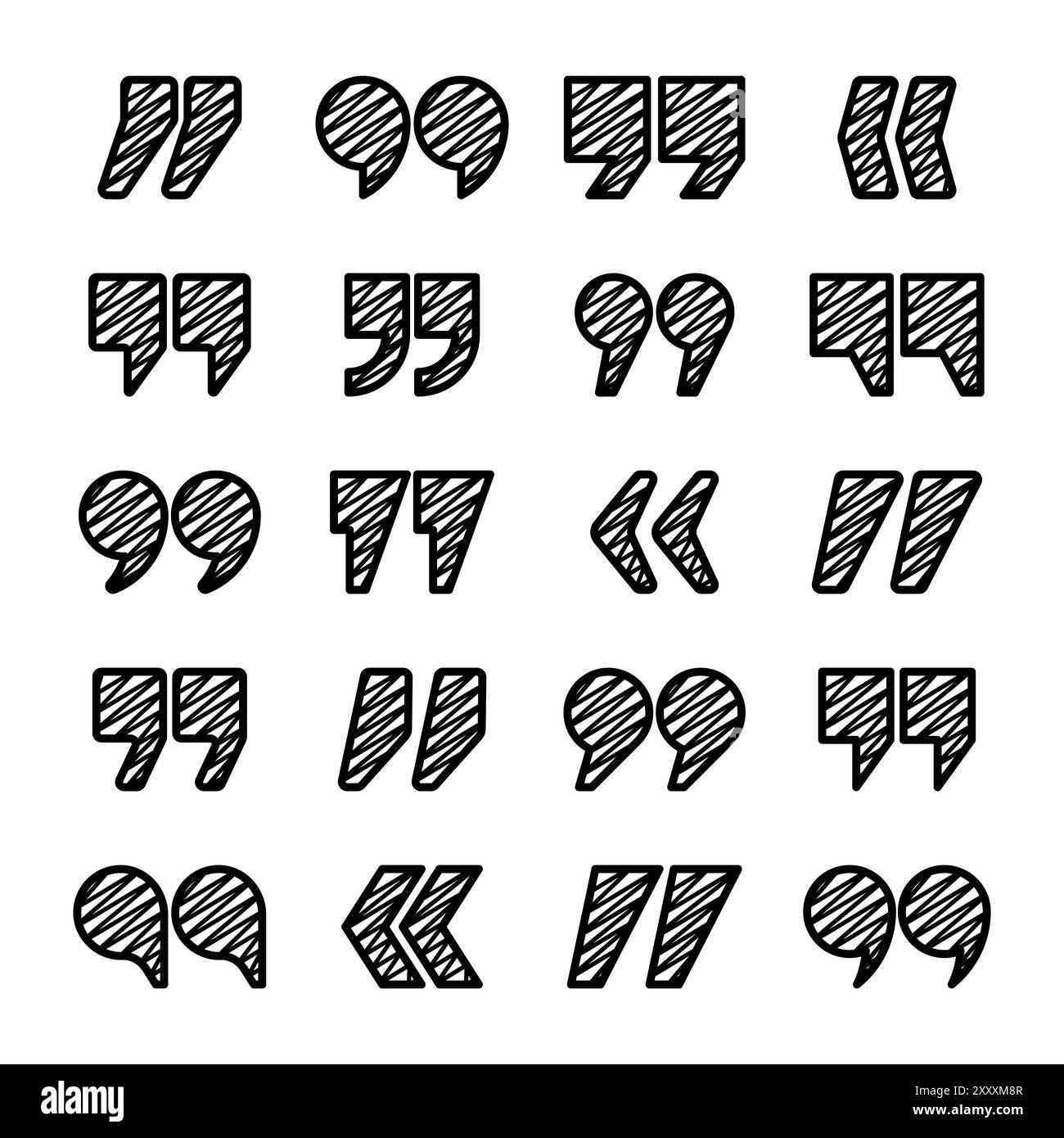 Hatched text quotation marks. Hand drawn quotes icon. Typographic ...