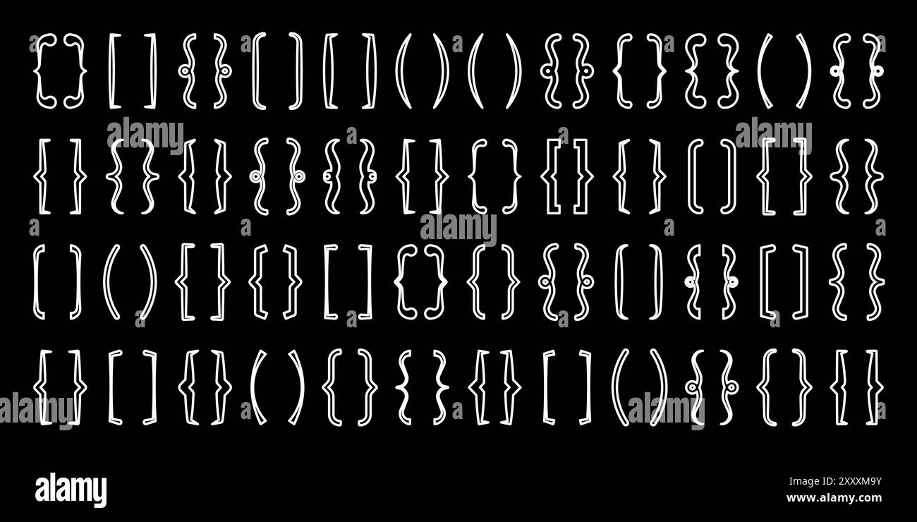 Text brackets collection, black quotation box. Curly, square and corner parentheses. Vintage ...