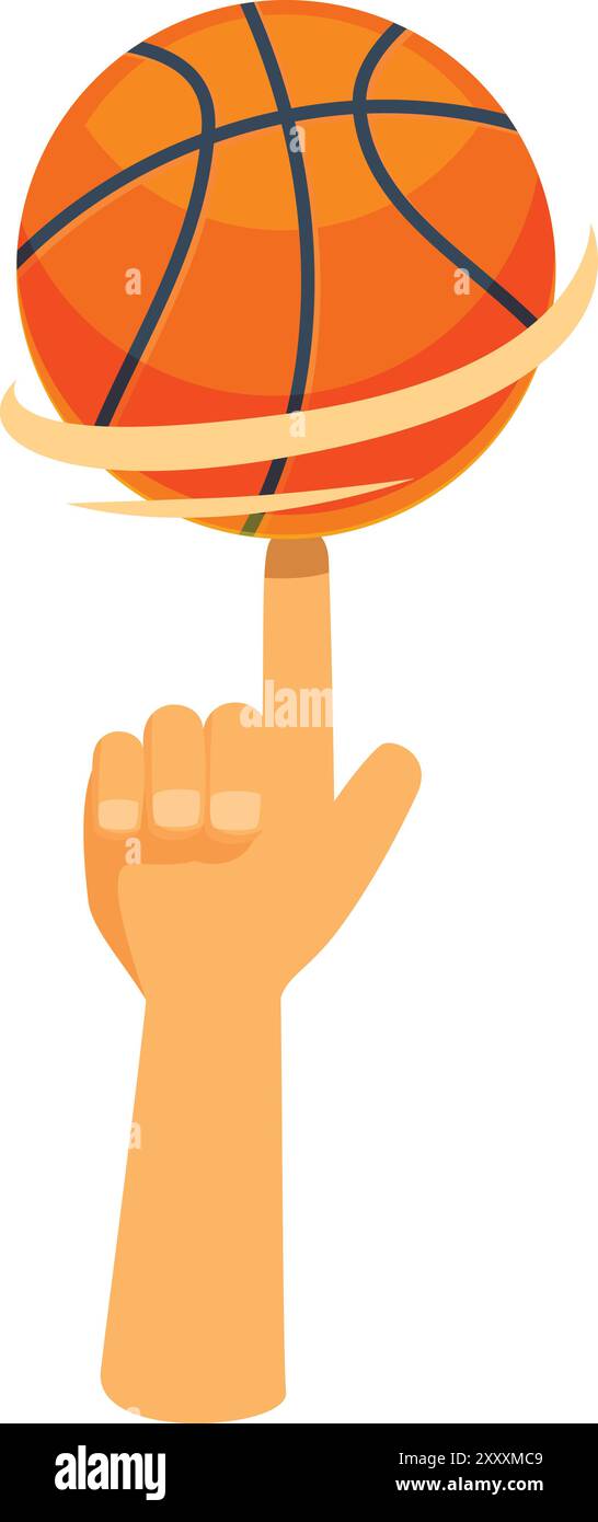 Hand spinning basketball on fingertip, sports concept illustration ...