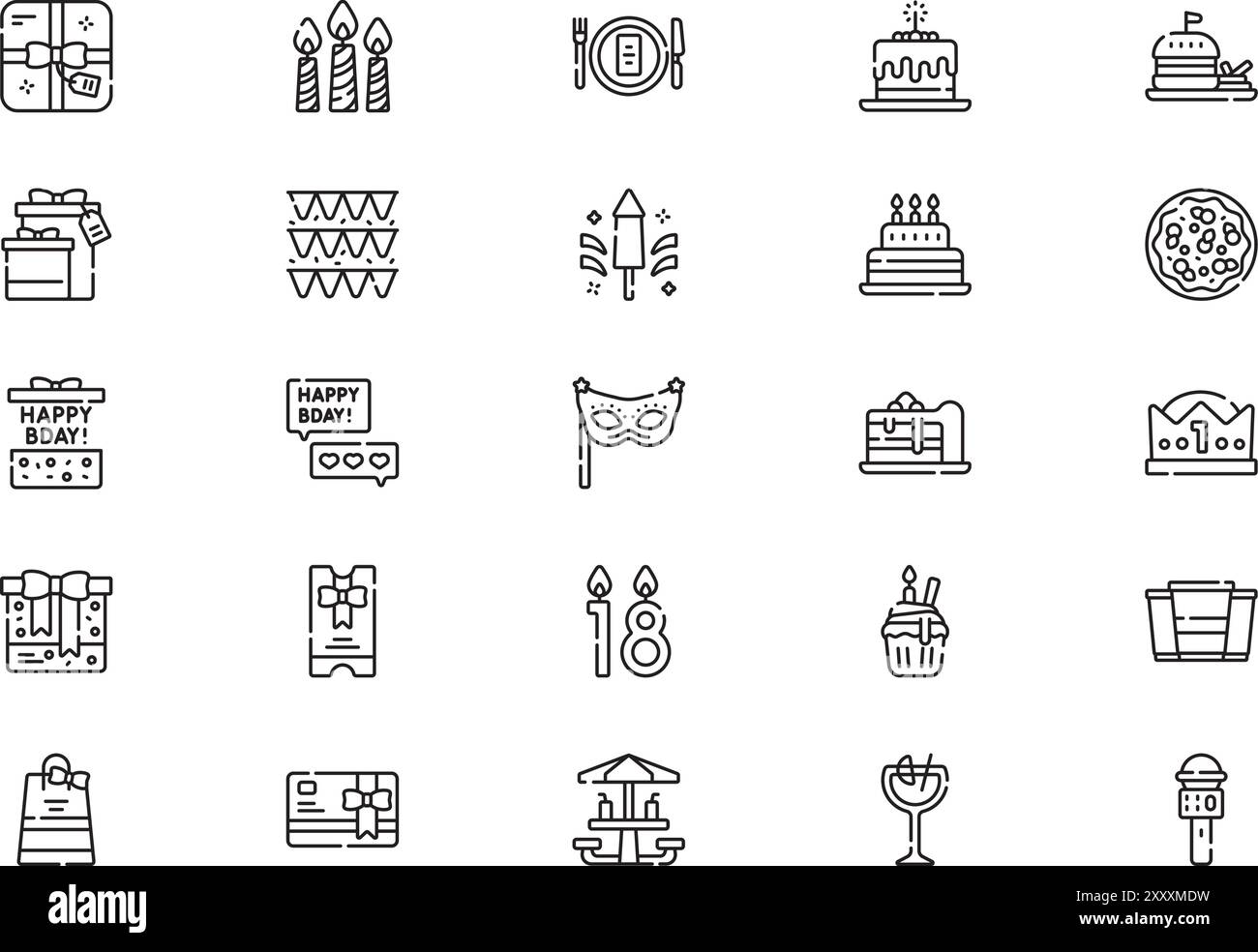 Happy birthday icons collection is a vector illustration with editable ...