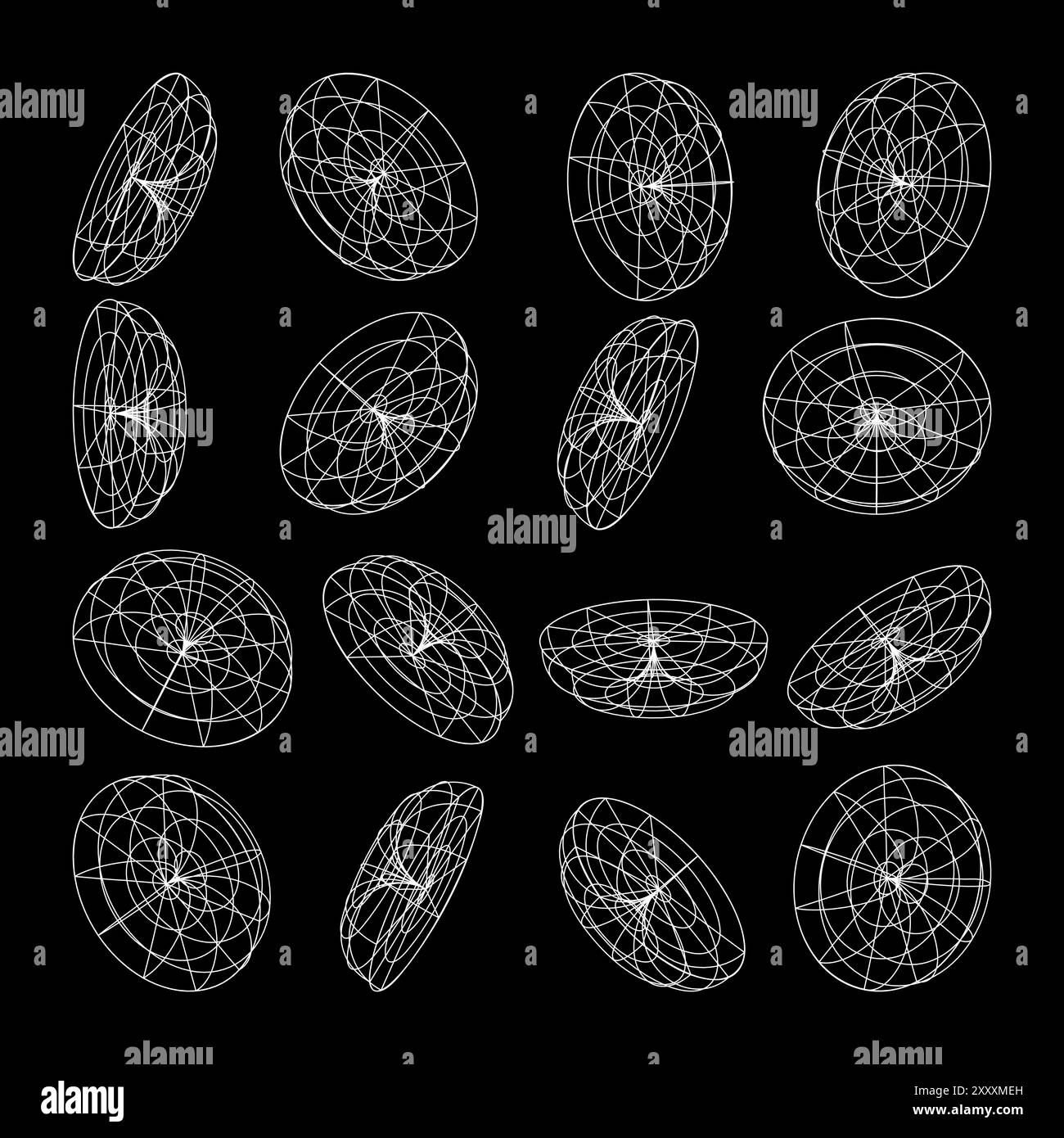 Wireframe lined shapes. Perspective mesh, 3d grid. Low poly geometric ...
