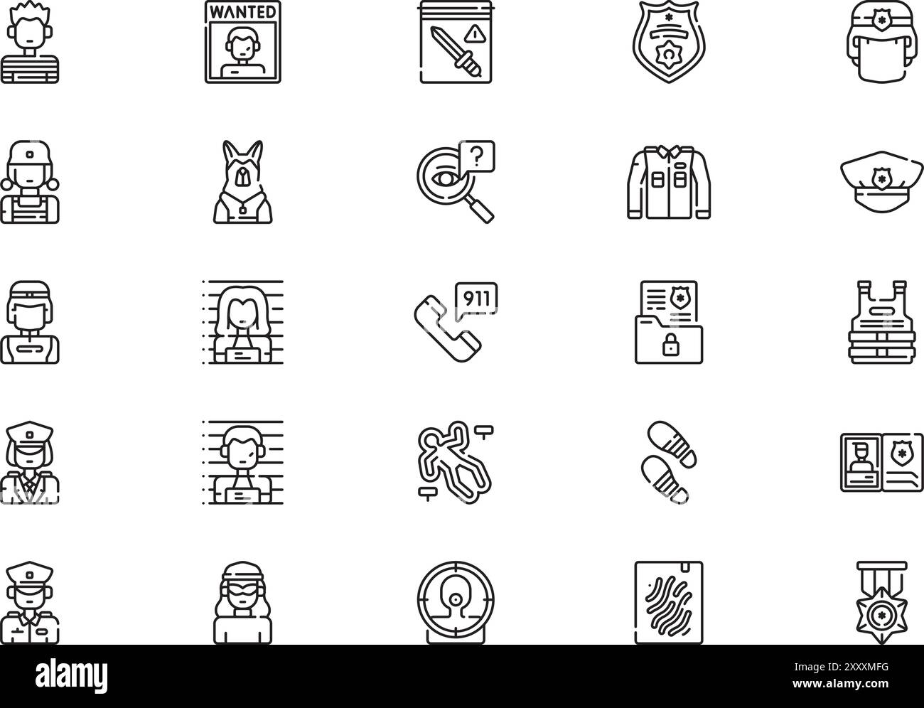 Police icons collection is a vector illustration with editable stroke ...