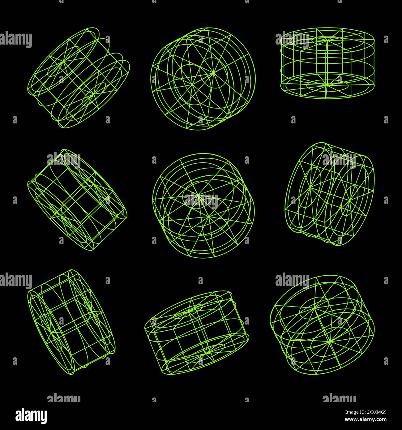 Wireframe lined shapes. Perspective mesh, 3d grid. Low poly geometric ...