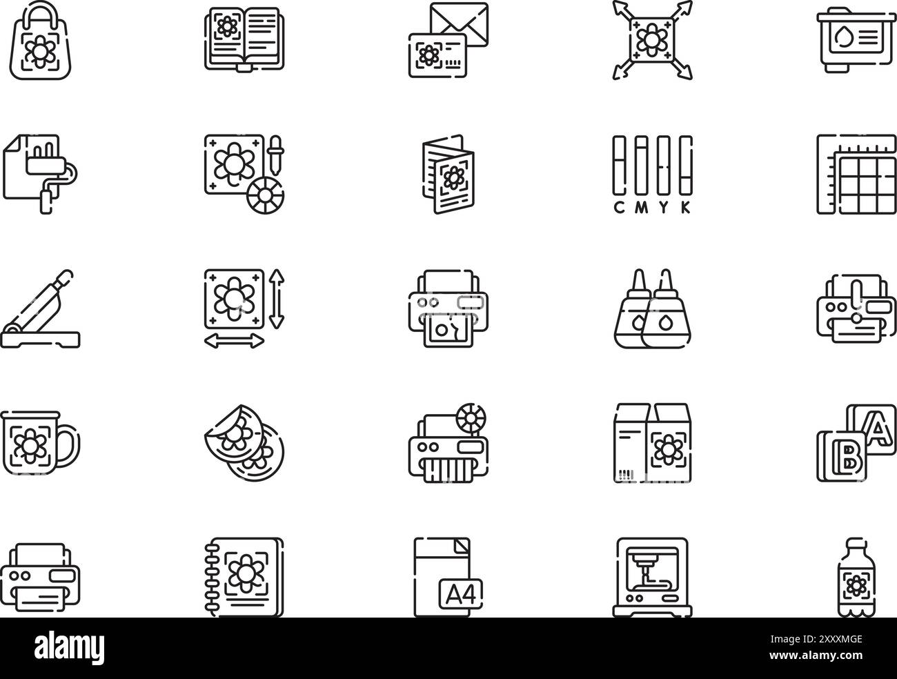 Printing icons collection is a vector illustration with editable stroke ...