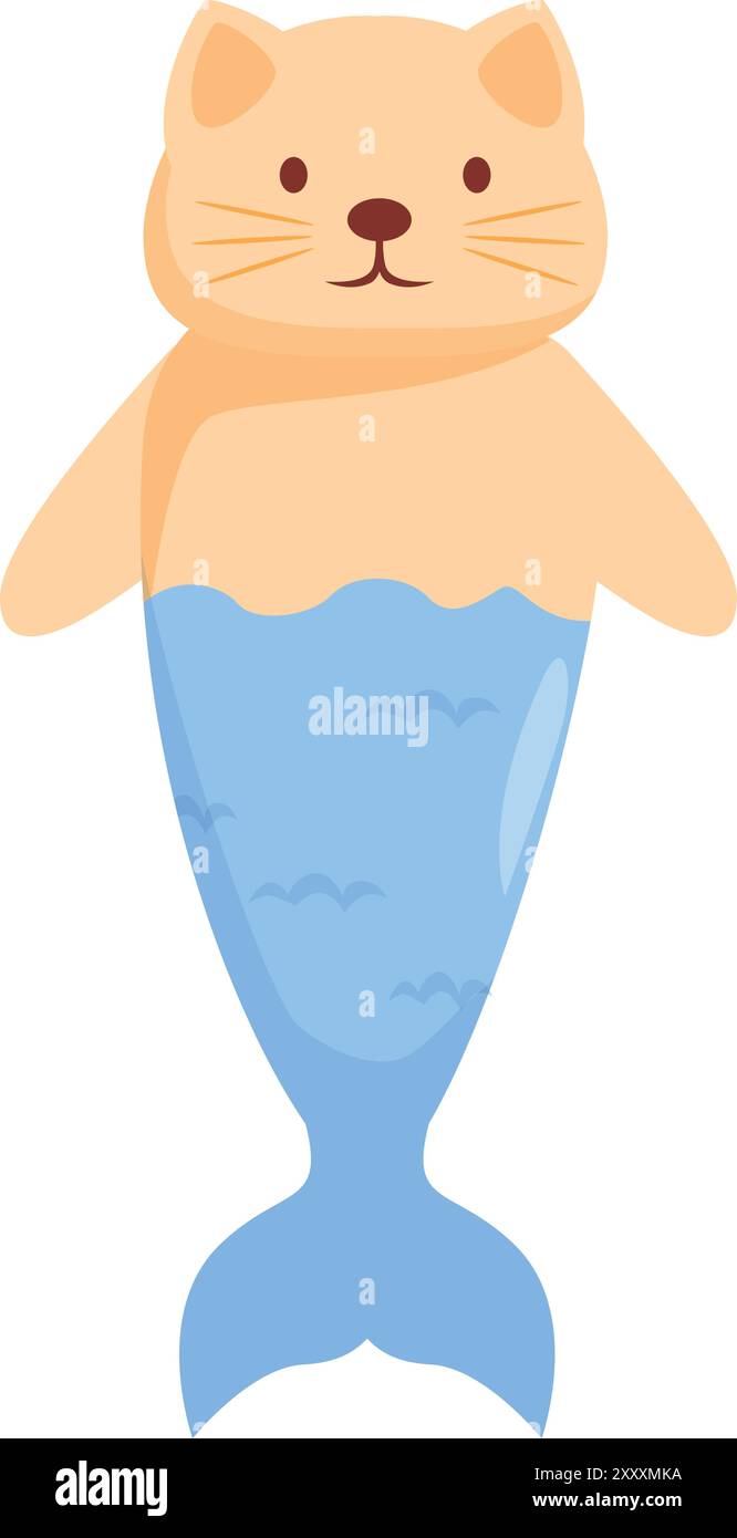 Cartoon cat mermaid smiling and showing its fishtail, a funny and cute ...