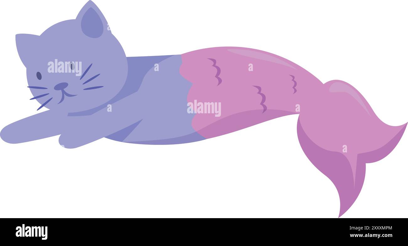 Cute cartoon cat mermaid is shown lying down relaxing Stock Vector ...