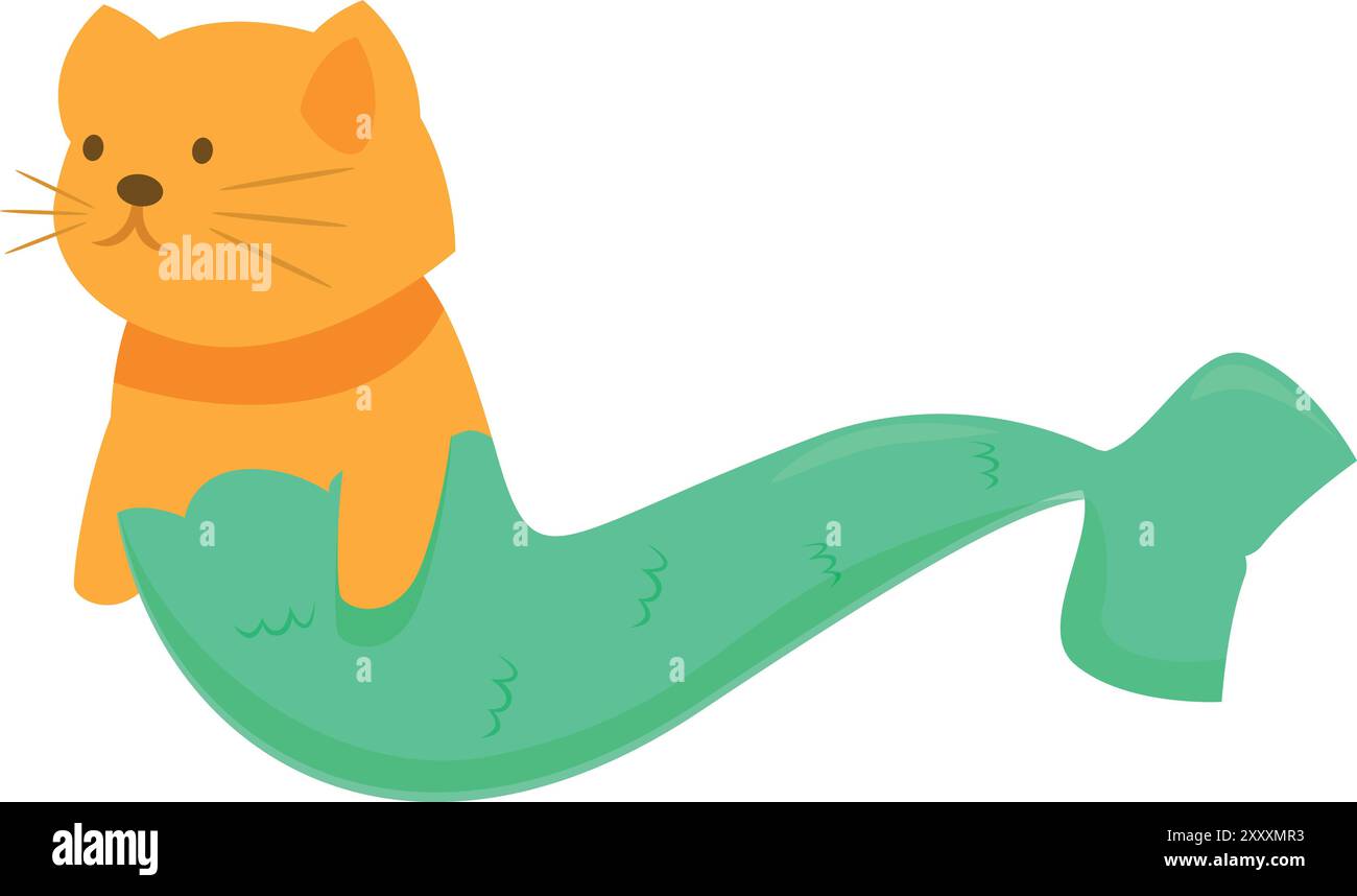 Cartoon cat mermaid character sitting on a tail with a bored expression ...