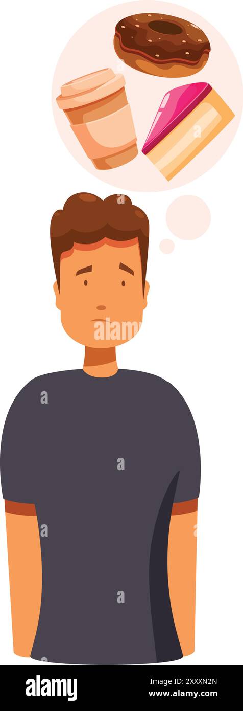 Sad man resisting temptation, trying to eat healthy and fighting the ...