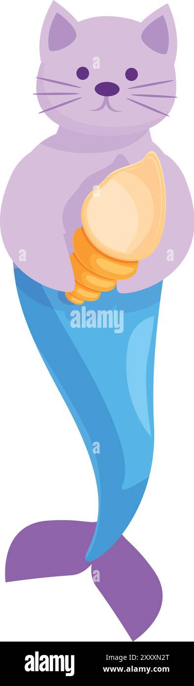 Cute cartoon cat mermaid is holding a seashell Stock Vector Image & Art ...