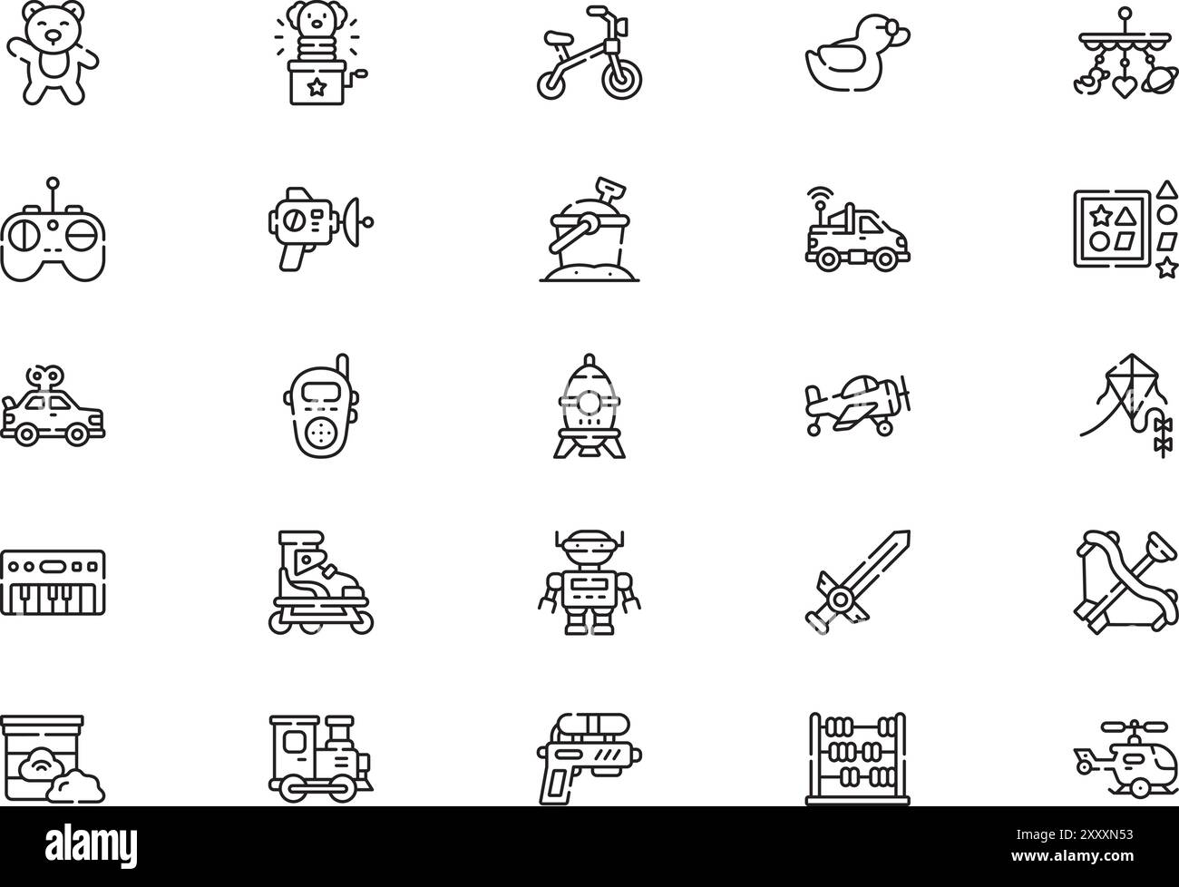 Toys icons collection is a vector illustration with editable stroke ...