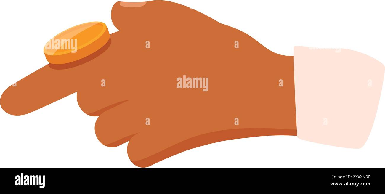 Businessman hand holding golden coin between fingers showing direction ...