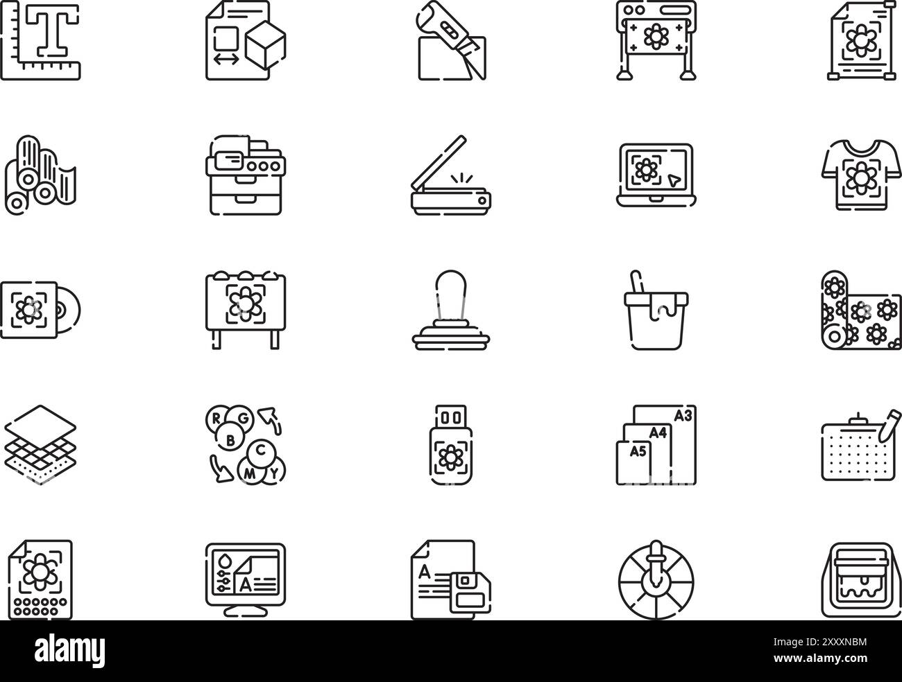 Printing icons collection is a vector illustration with editable stroke ...