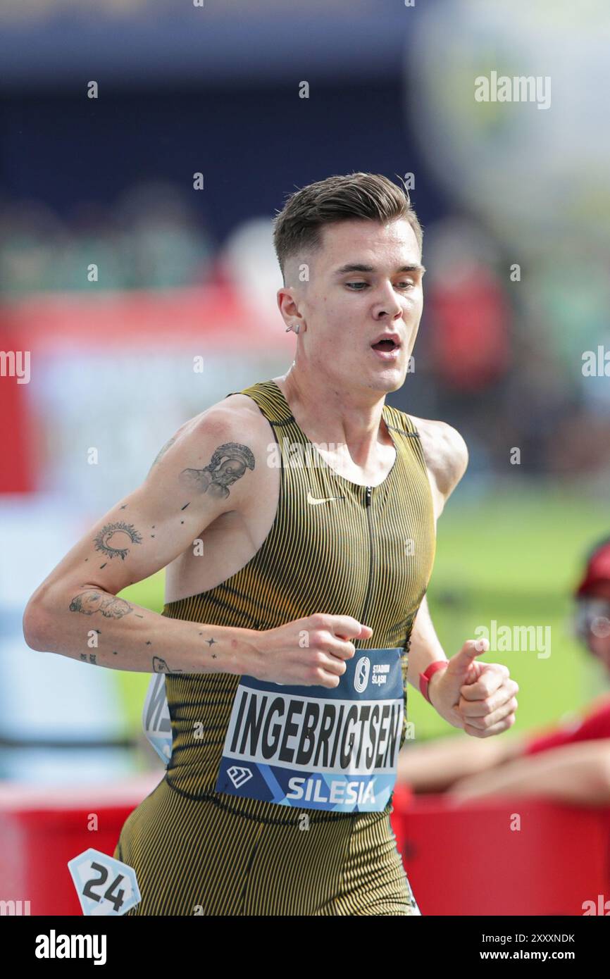 Chorzow, Poland. 25th Aug, 2024. Jakob Ingebrigtsen of Norway runs for ...