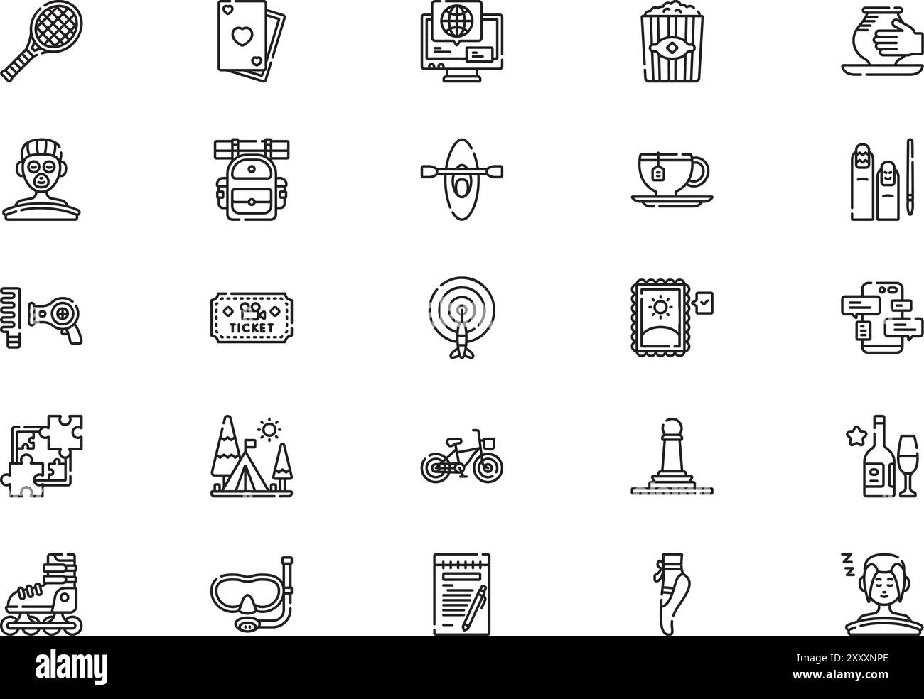 Hobbies and free time icons collection is a vector illustration with editable stroke Stock ...