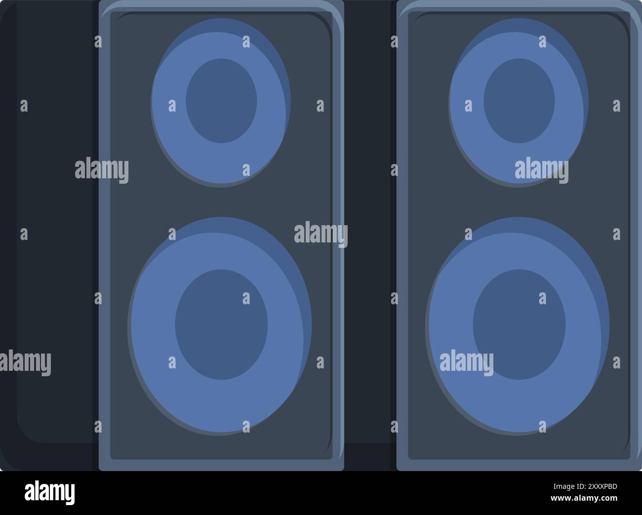 Two big black loudspeakers standing together and playing loud music ...