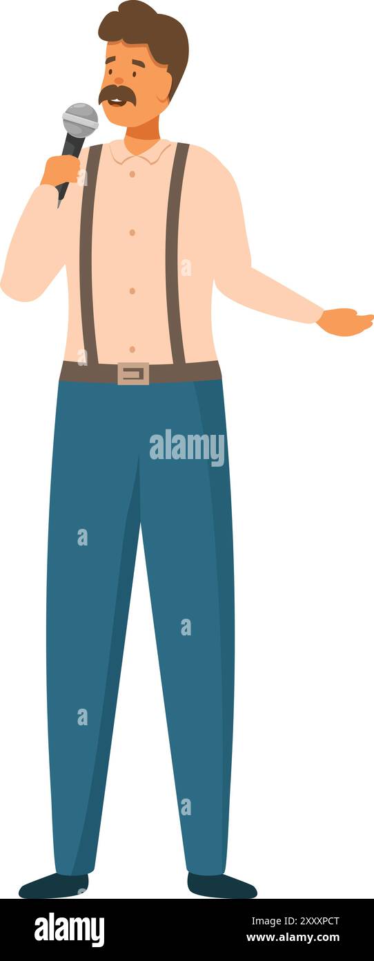 Stand up comedian telling jokes into microphone on stage Stock Vector Image & Art - Alamy