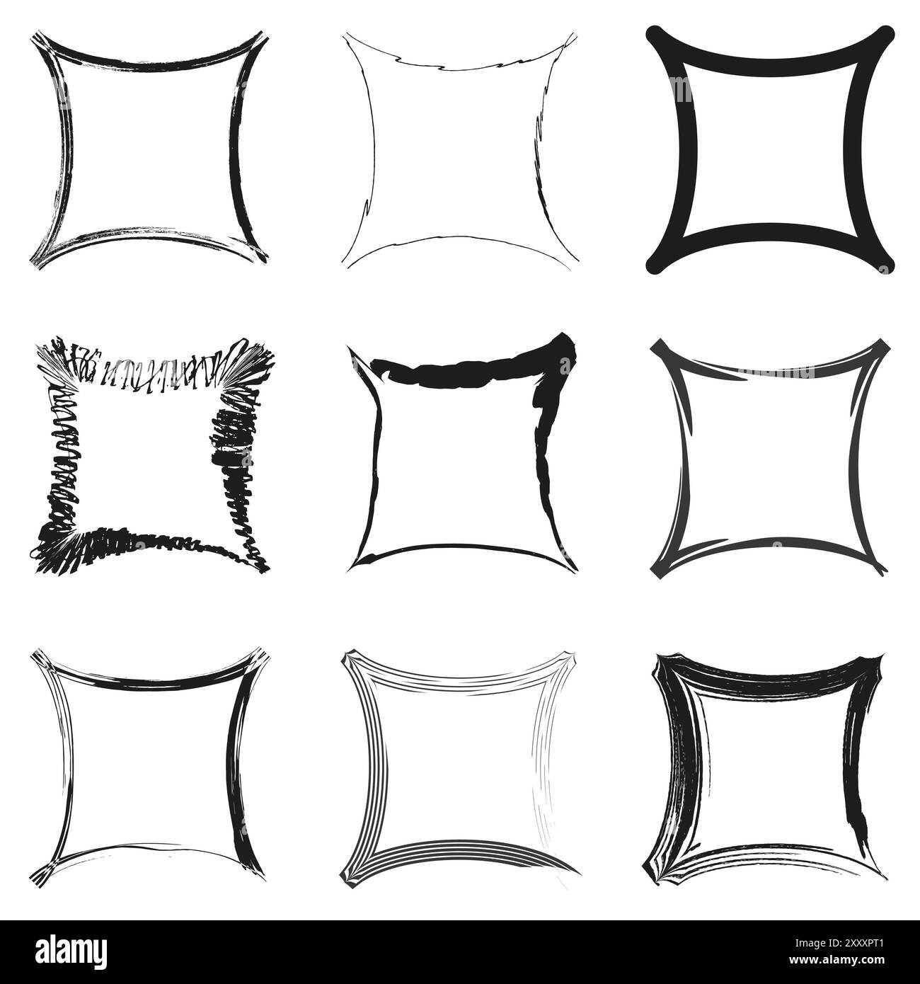 Hand drawn square frames. Nine unique border designs. Abstract sketchy ...