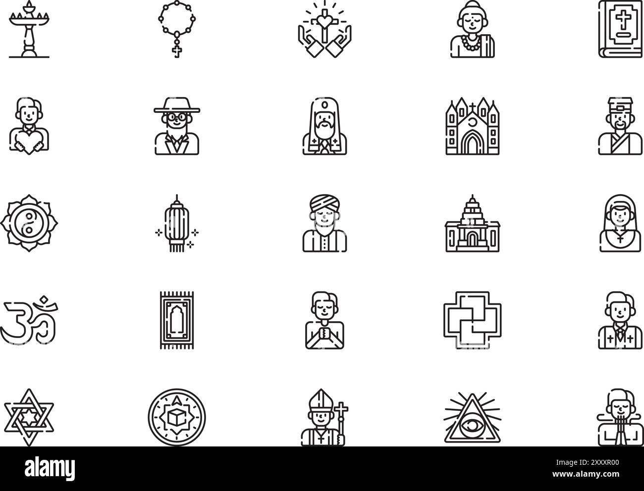 Religion icons collection is a vector illustration with editable stroke ...