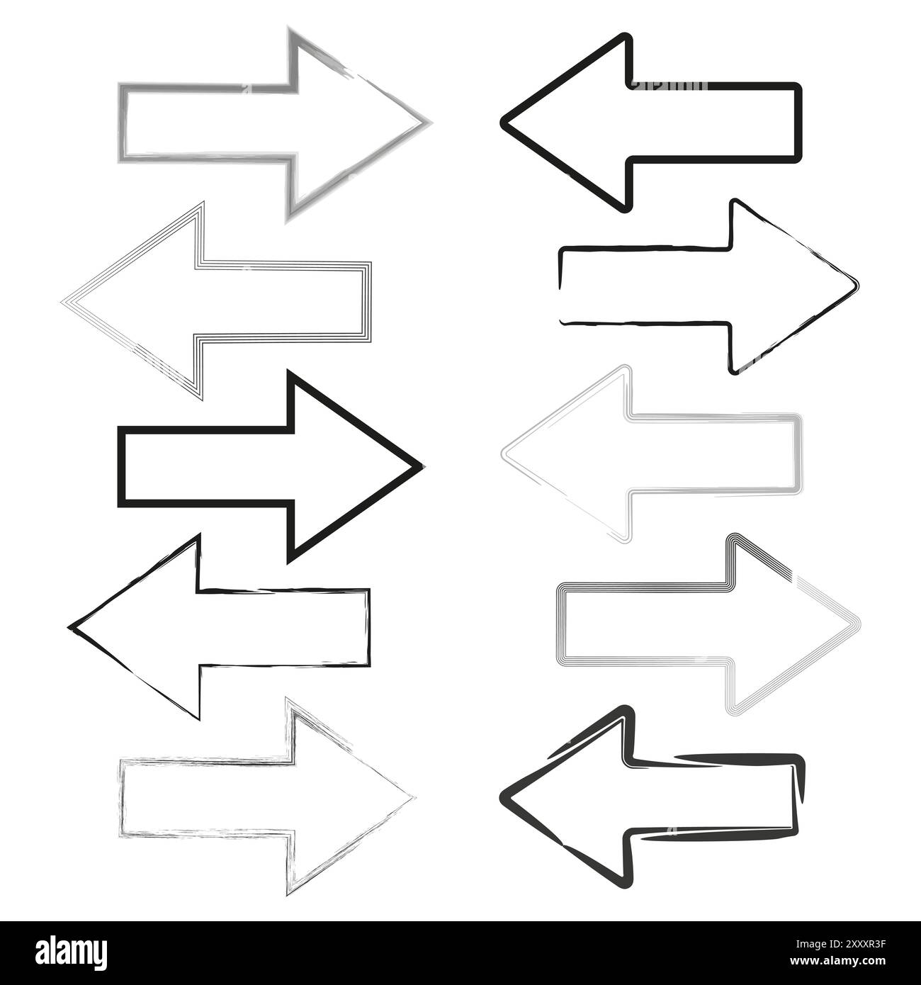 Sketchy arrow icons. Distressed outline arrows. Bold directional ...