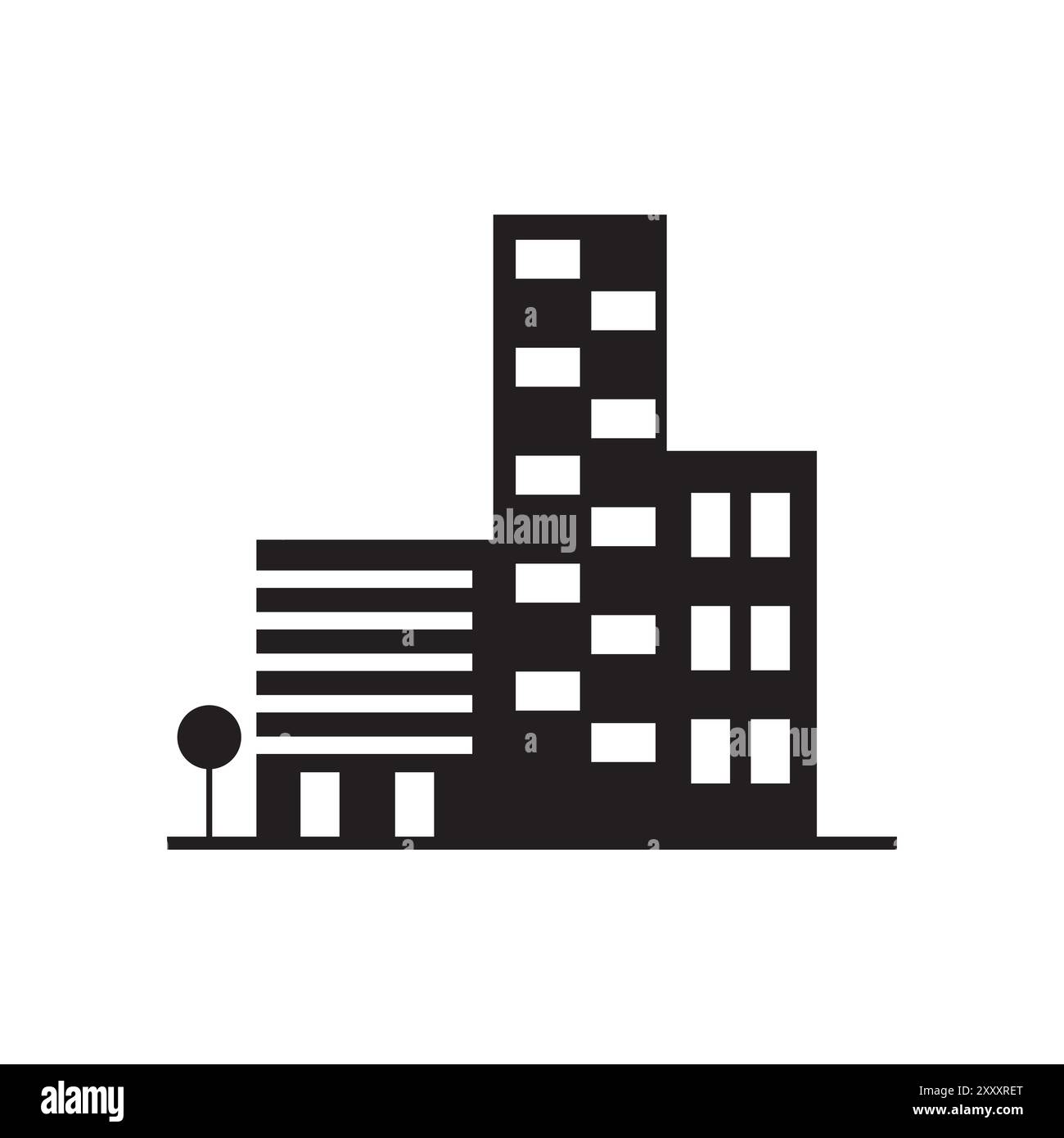 Urban building icon. Black cityscape illustration. Minimalist ...