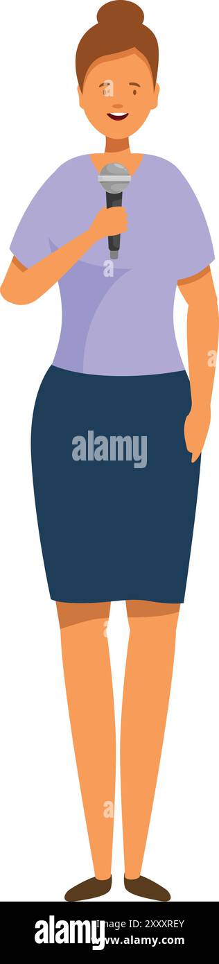 Female journalist holding microphone reporting live news in front of camera Stock Vector Image ...