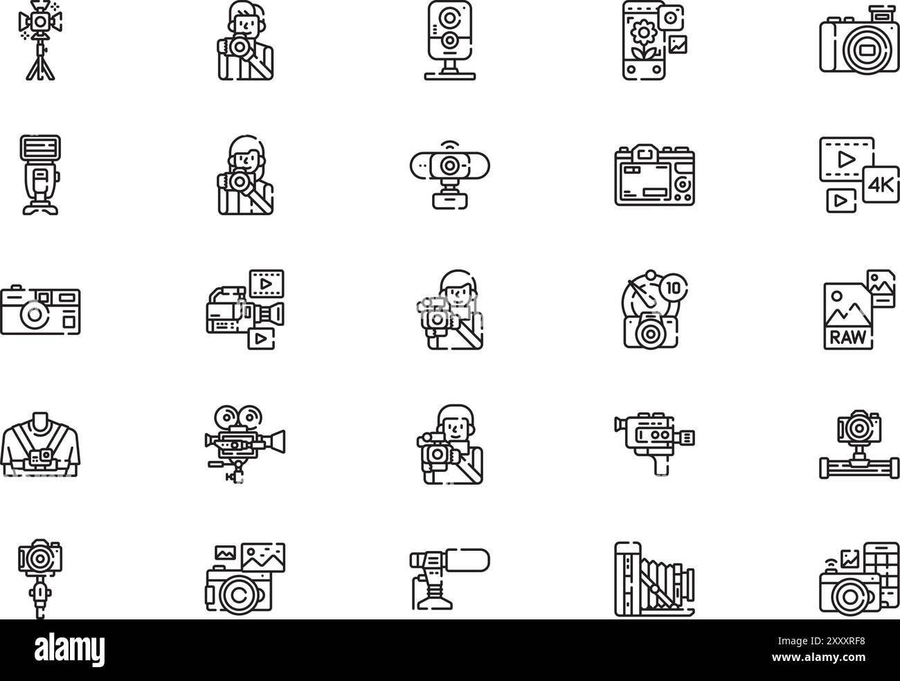 Camera icons collection is a vector illustration with editable stroke ...