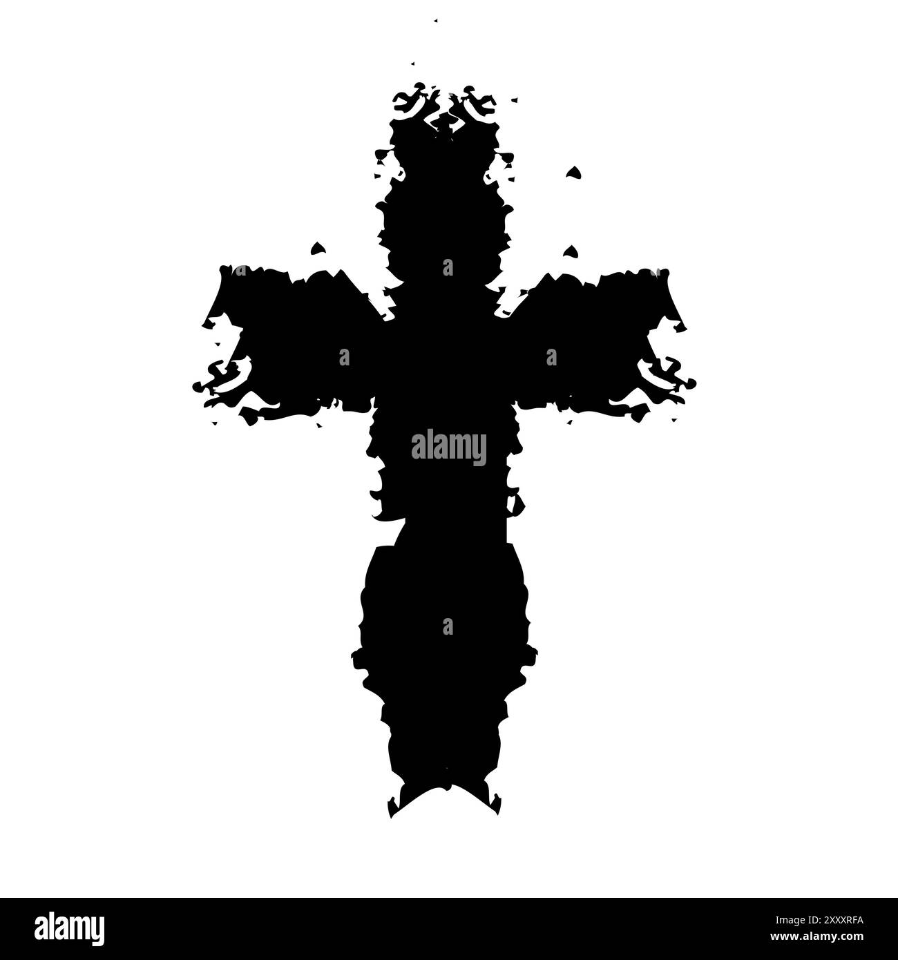 Abstract cross symbol. Ink blot pattern. Black silhouette art ...