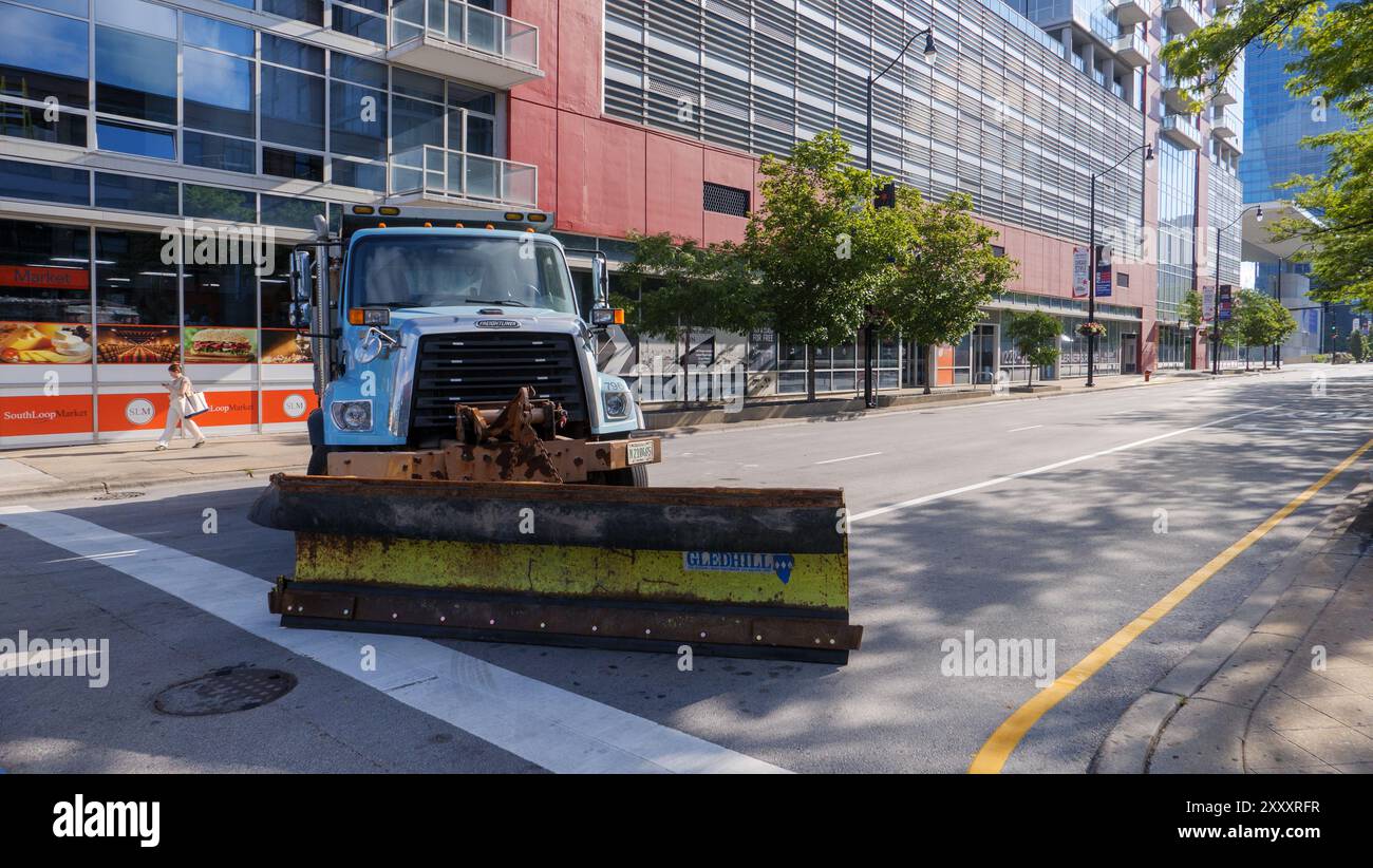 Salt trucks in place as barricade on Cermak Road at Michigan Avenue in ...