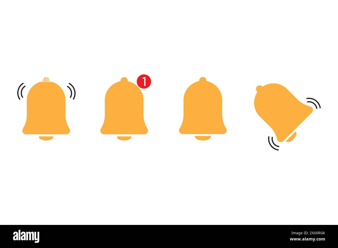 Notification bell icons. Yellow bell illustration. One red alert number ...