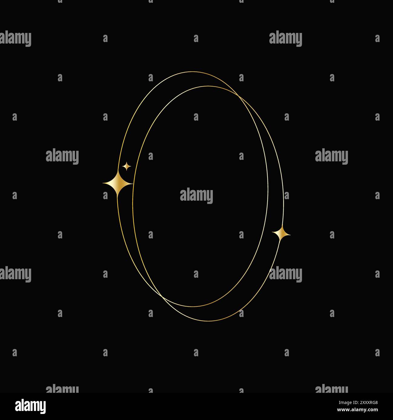 Golden oval frame with sparkle accents. Elegant black background ...