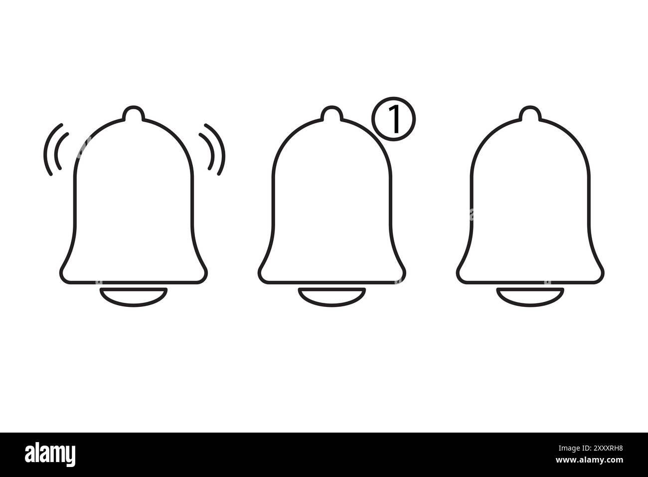 Notification bell icons. One alert symbol. Three simple vector bells ...
