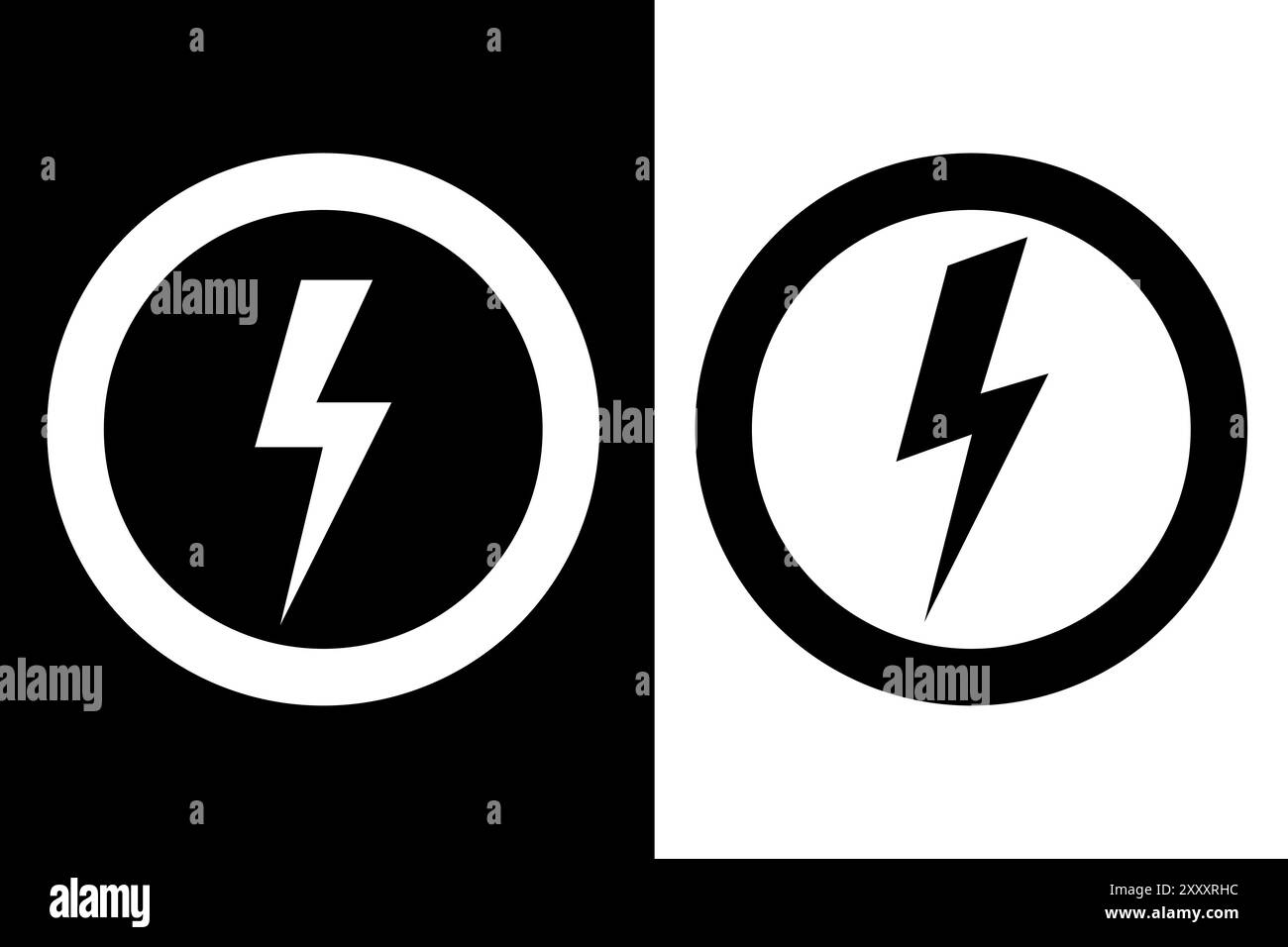 Two lightning icons. Black and white contrast. Bold electric symbol ...